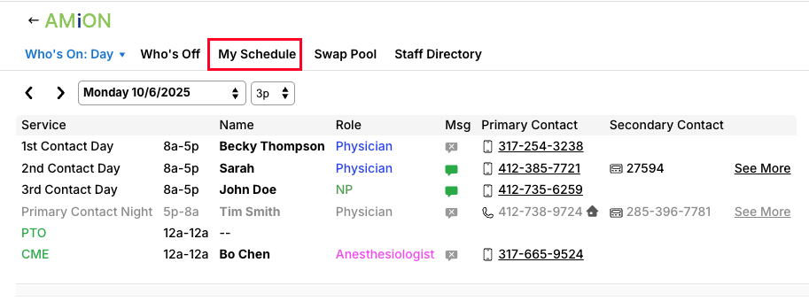 Amion Next: Swap Pool - Instructions for Staff – Amion