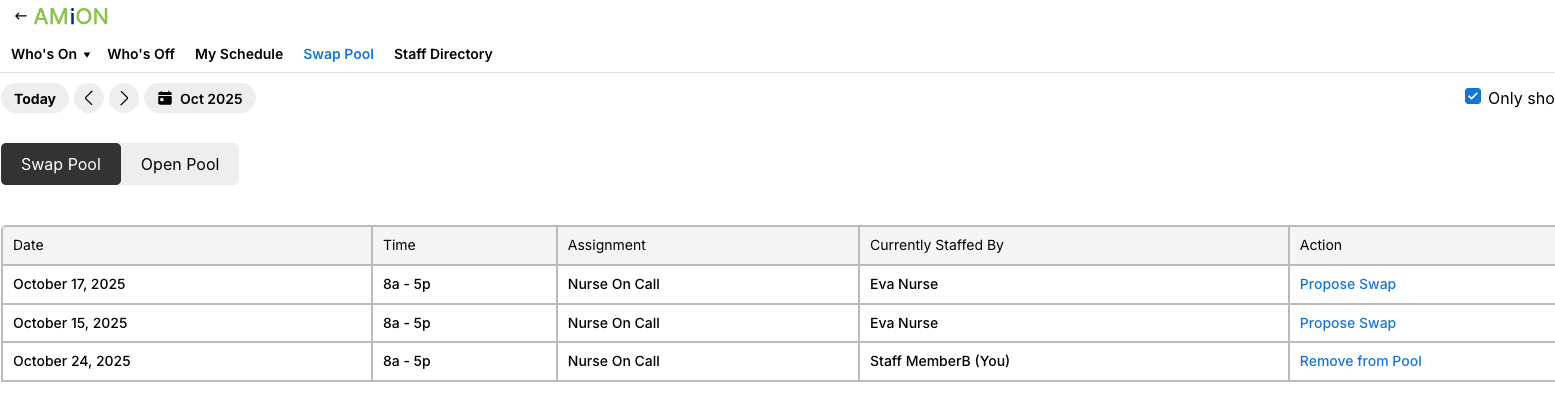 Amion Next: Swap Pool - Instructions for Staff – Amion