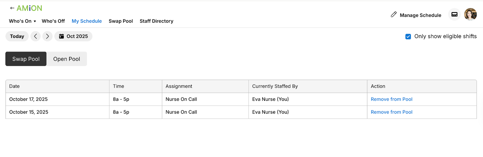 Amion Next: Swap Pool - Instructions for Staff – Amion